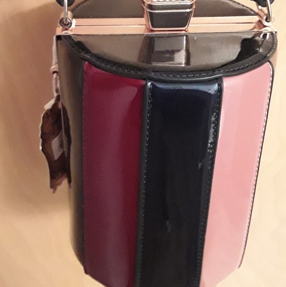 Bags | Barrel Studded Flapper Purse Red Pink Black Nwt | Poshmark